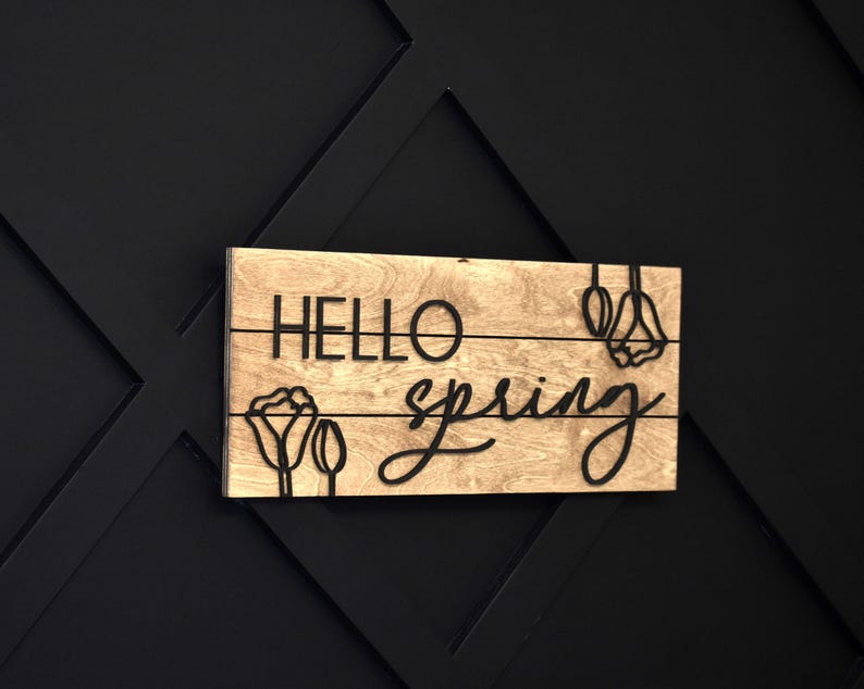 Hello Spring Sign, Custom Wood Spring Sign, 3D Sign, Easter Decor ...