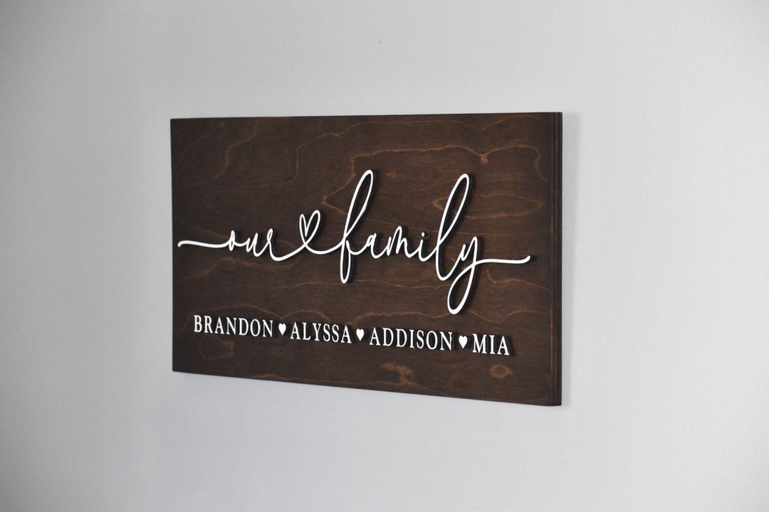 Family Name Sign, Connected Heart Our Family Sign, Custom Wood Sign, 3D ...