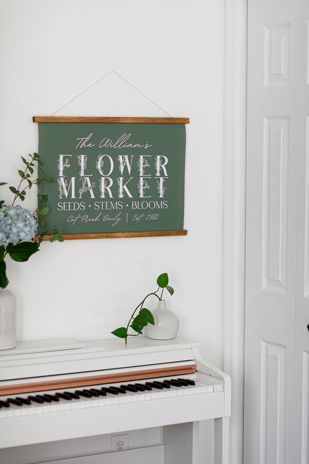 Flower Market Spring Sign Hanging Canvas Sign Wood Frame Sign Magnetic ...