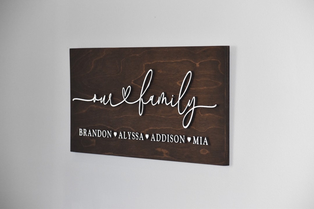 Family Name Sign, Connected Heart Our Family Sign, Custom Wood Sign, 3D ...