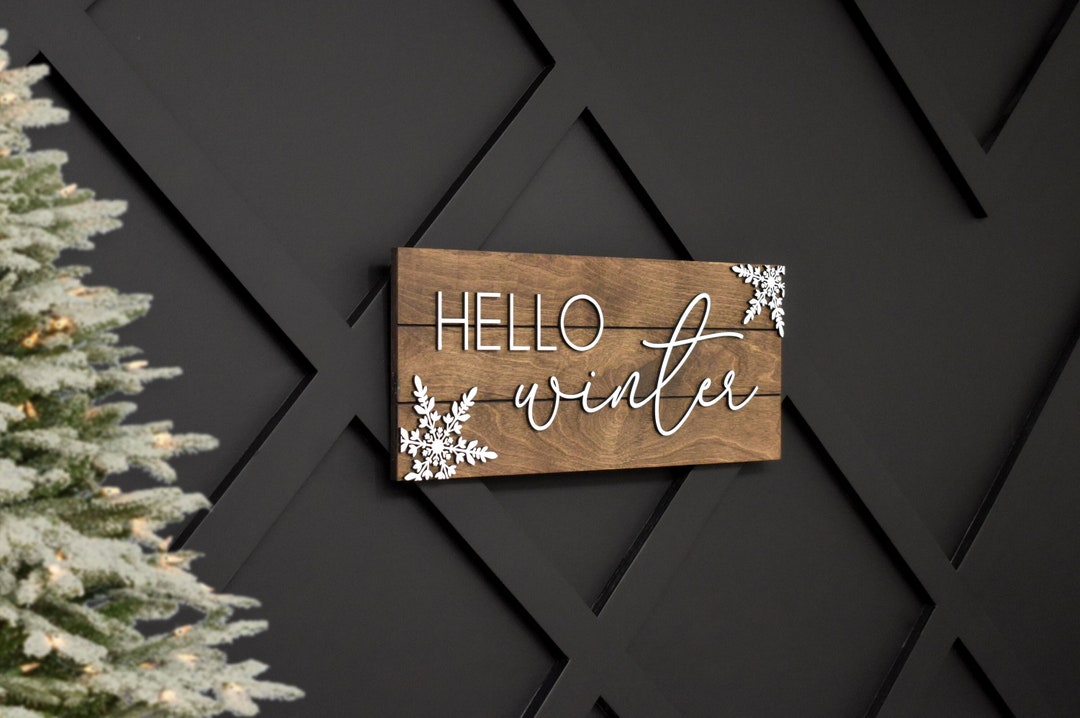Hello Winter Sign, Custom Wood Winter Sign, 3D Sign, Seasonal Decor ...