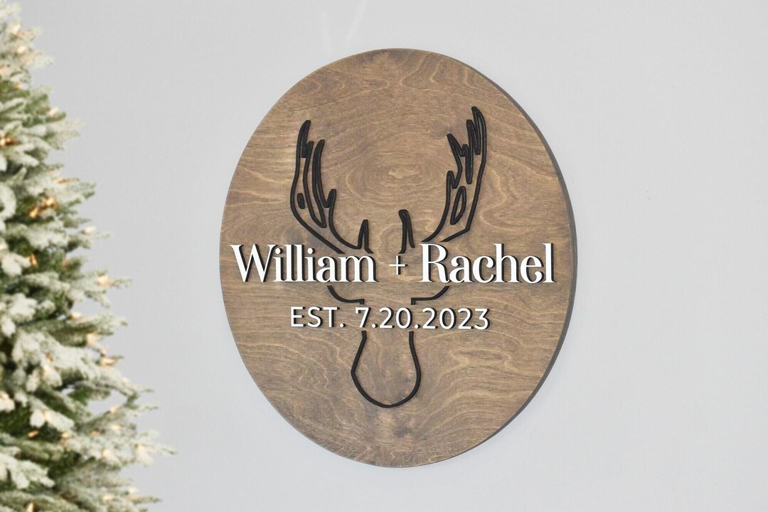 Family Name Deer Sign, Custom Couples Name Sign, Personalized Gift ...