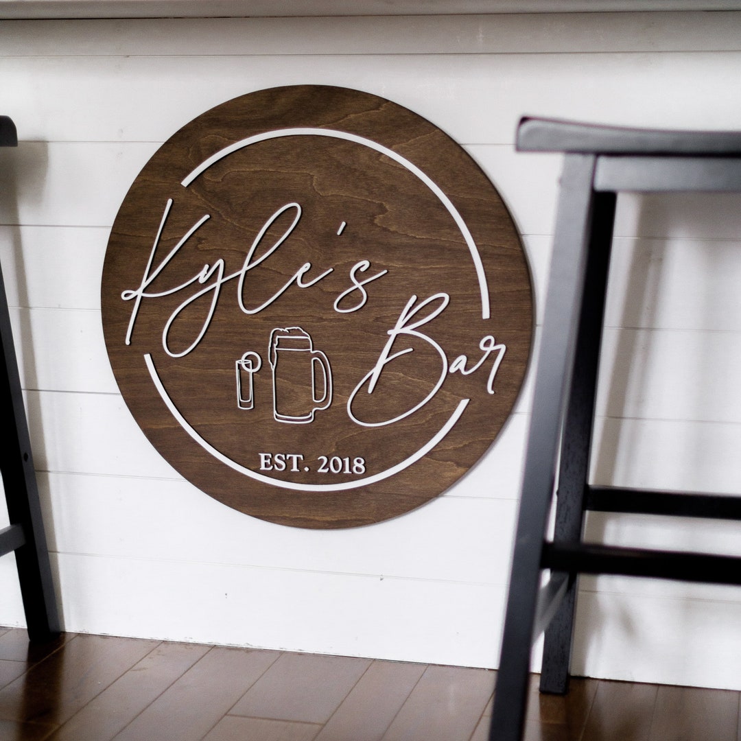 Round Bar Sign, Personalized Gift for Him, Custom Circle Bar Name Sign ...