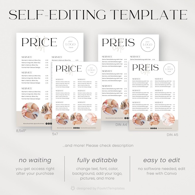 Editable Price List Template DIY Small Business Printable Pricing Guide ...