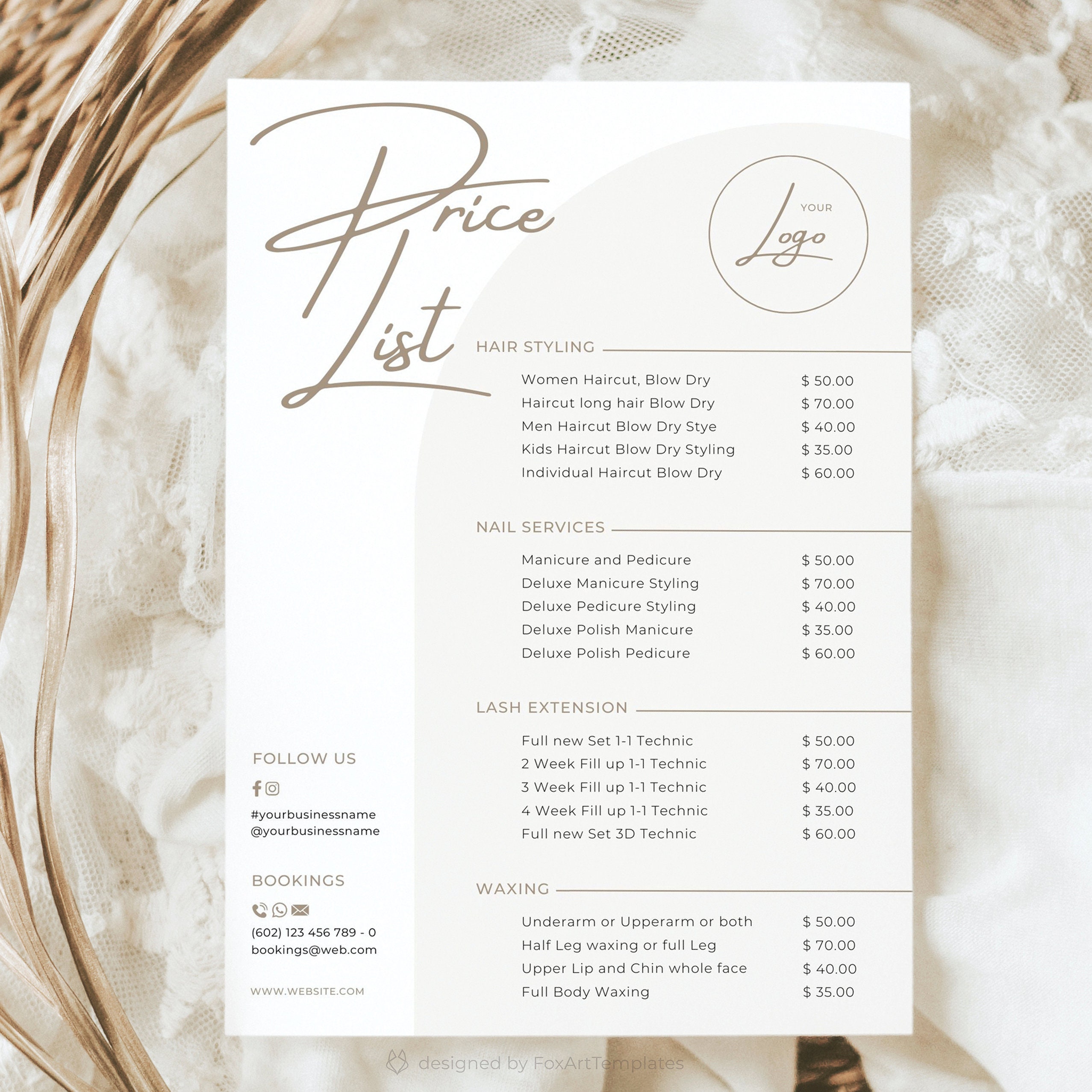 Modern Arch Price List Template, Beauty Salon Pricing Sheet - Etsy UK