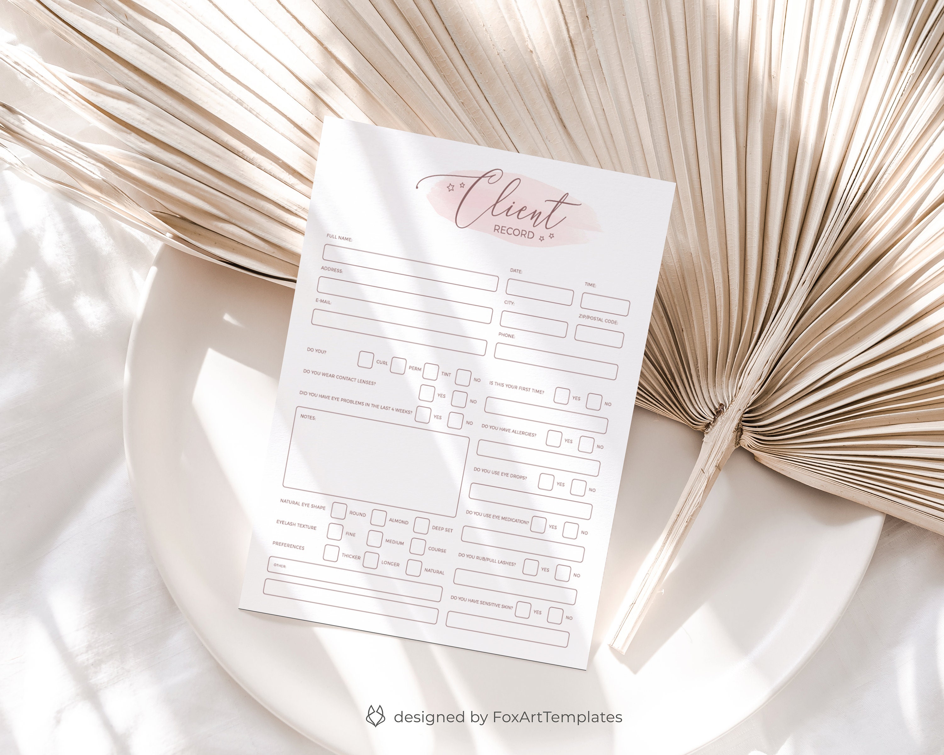 Eyelash Extension Client Card Lash Client Record Template - Etsy