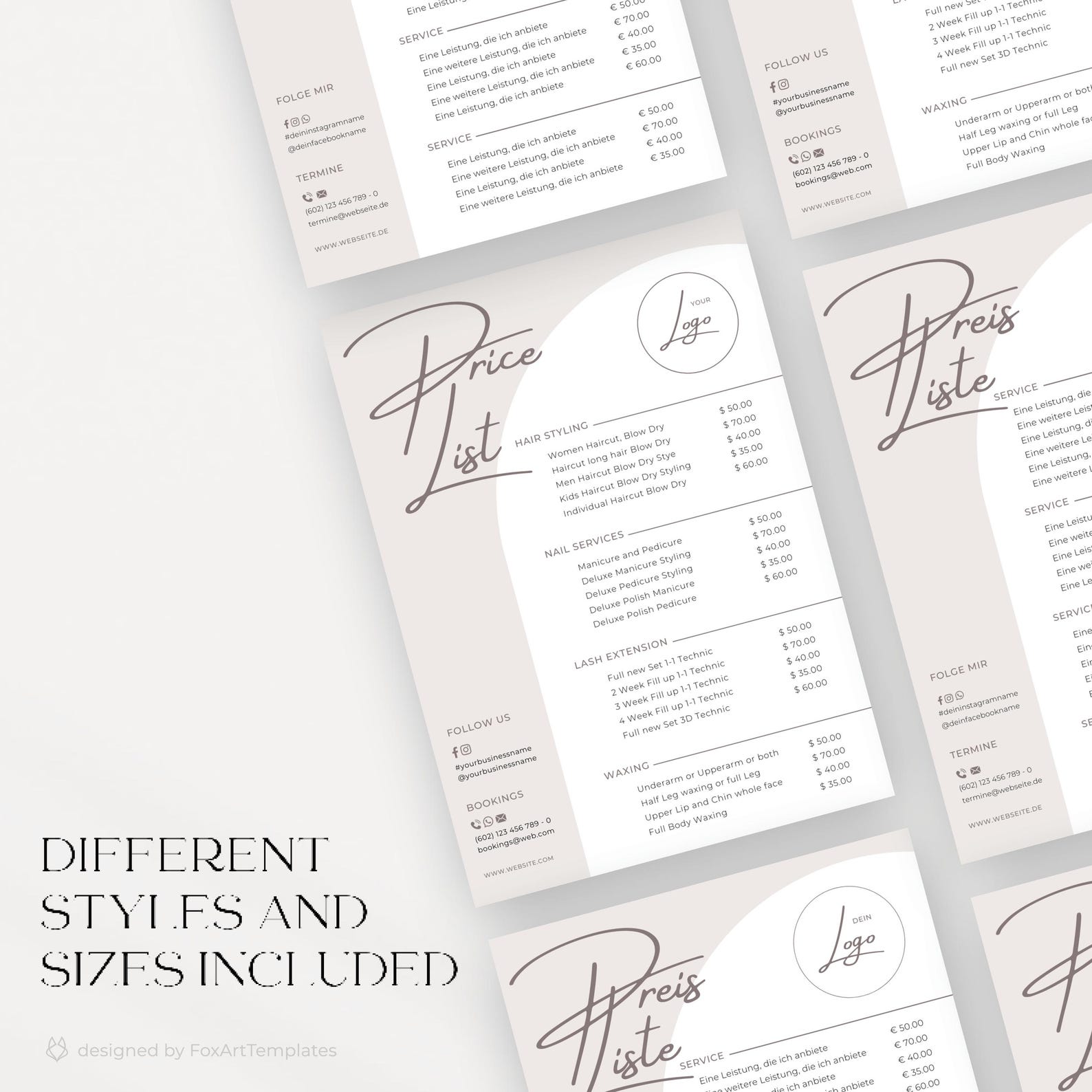 Modern Arch Price List Template, Beauty Salon Pricing Sheet - Etsy