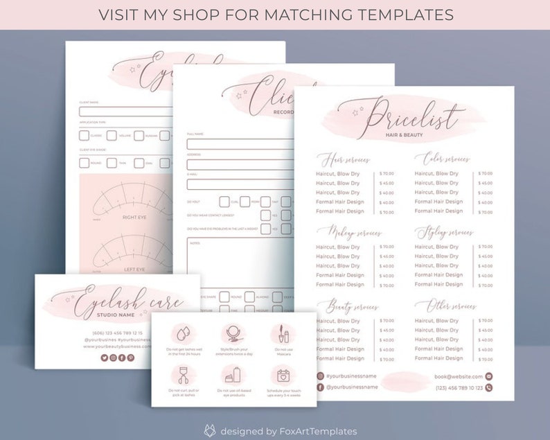 Eyelash Extension Client Card Lash Client Record Template - Etsy