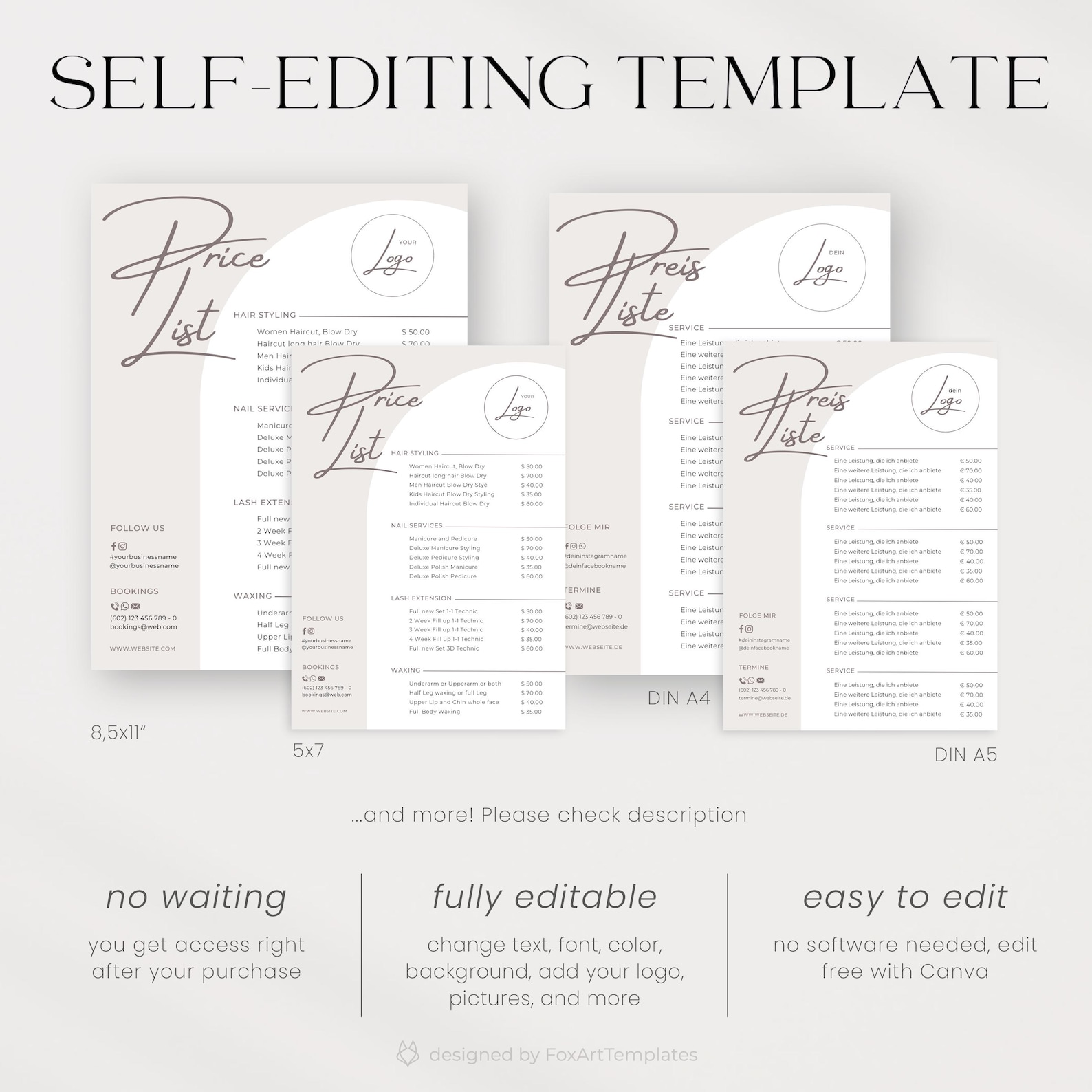 Modern Arch Price List Template, Beauty Salon Pricing Sheet - Etsy