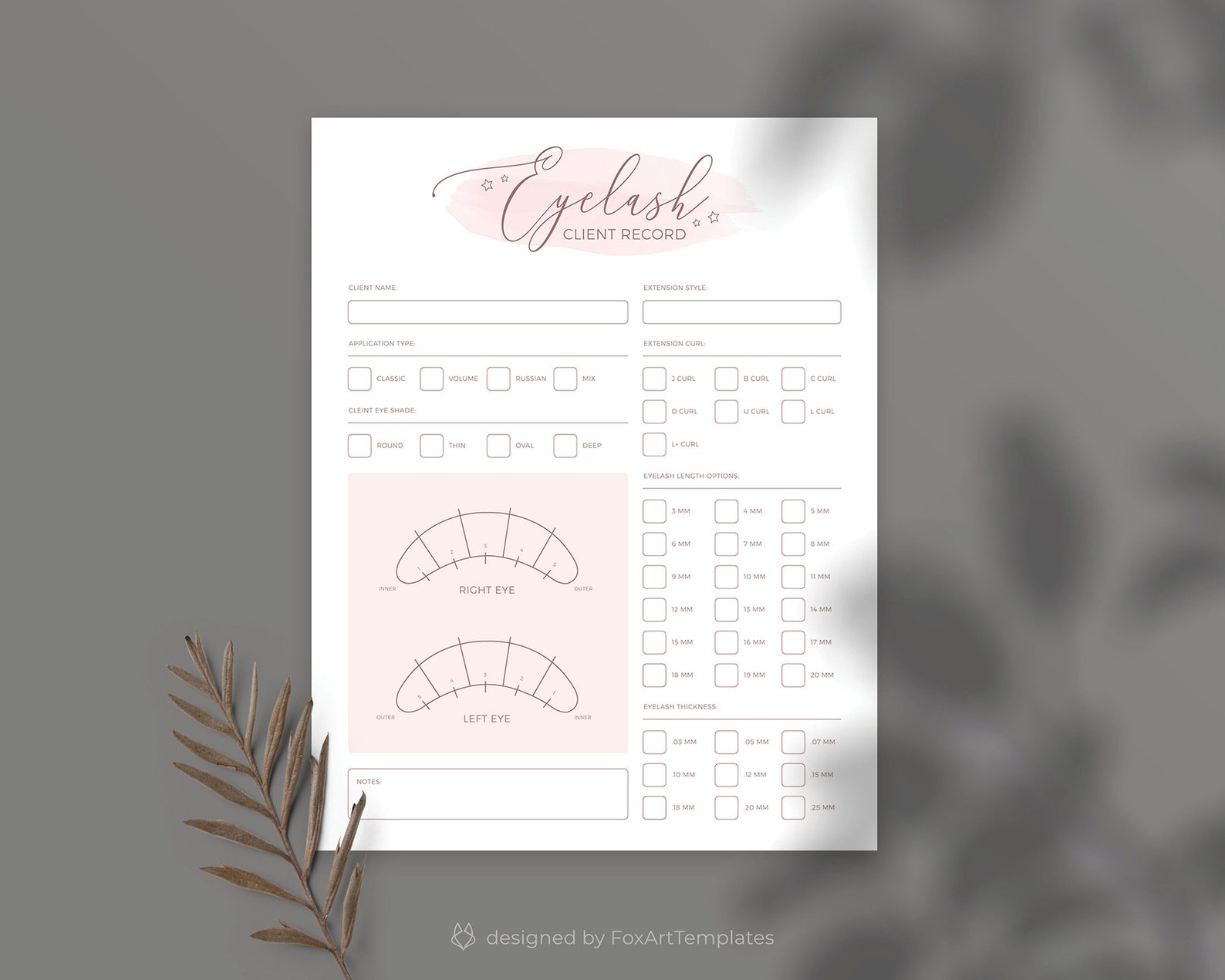 Eyelash Extension Client Card Lash Client Record Template - Etsy