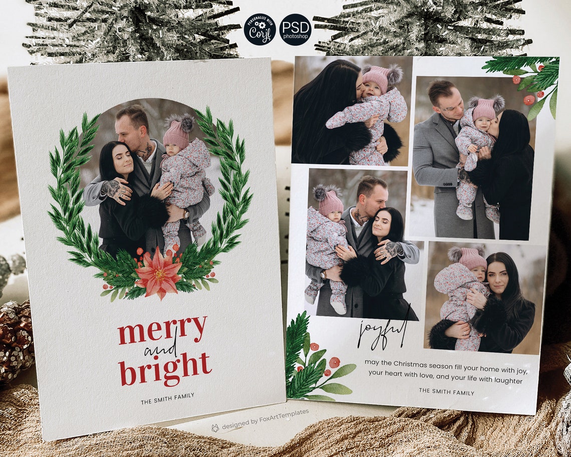 Editable Floral Christmas Card Template Watercolor Christmas - Etsy