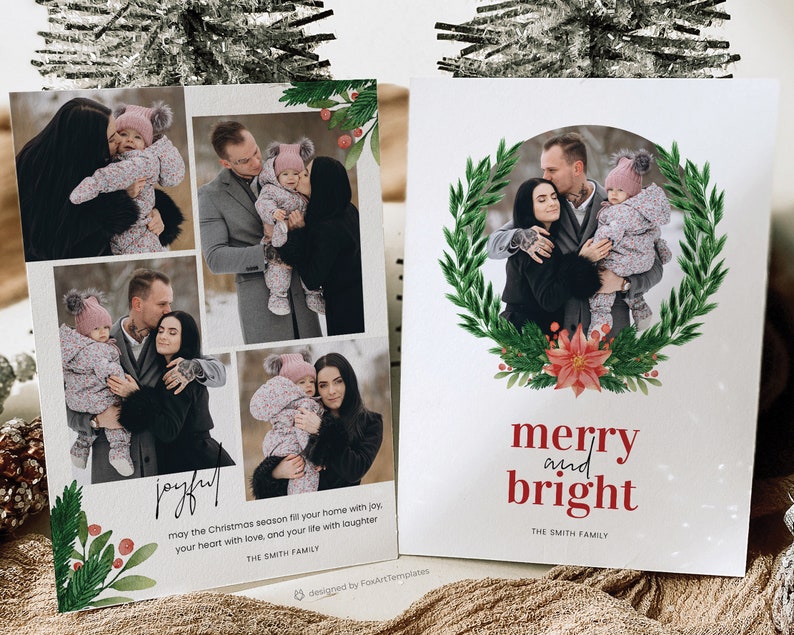 Editable Floral Christmas Card Template Watercolor Christmas - Etsy