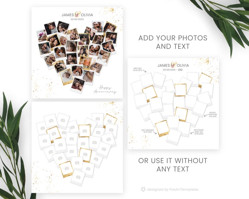 Heart Photo Collage Template • Personalized Anniversary Gift (digital ...