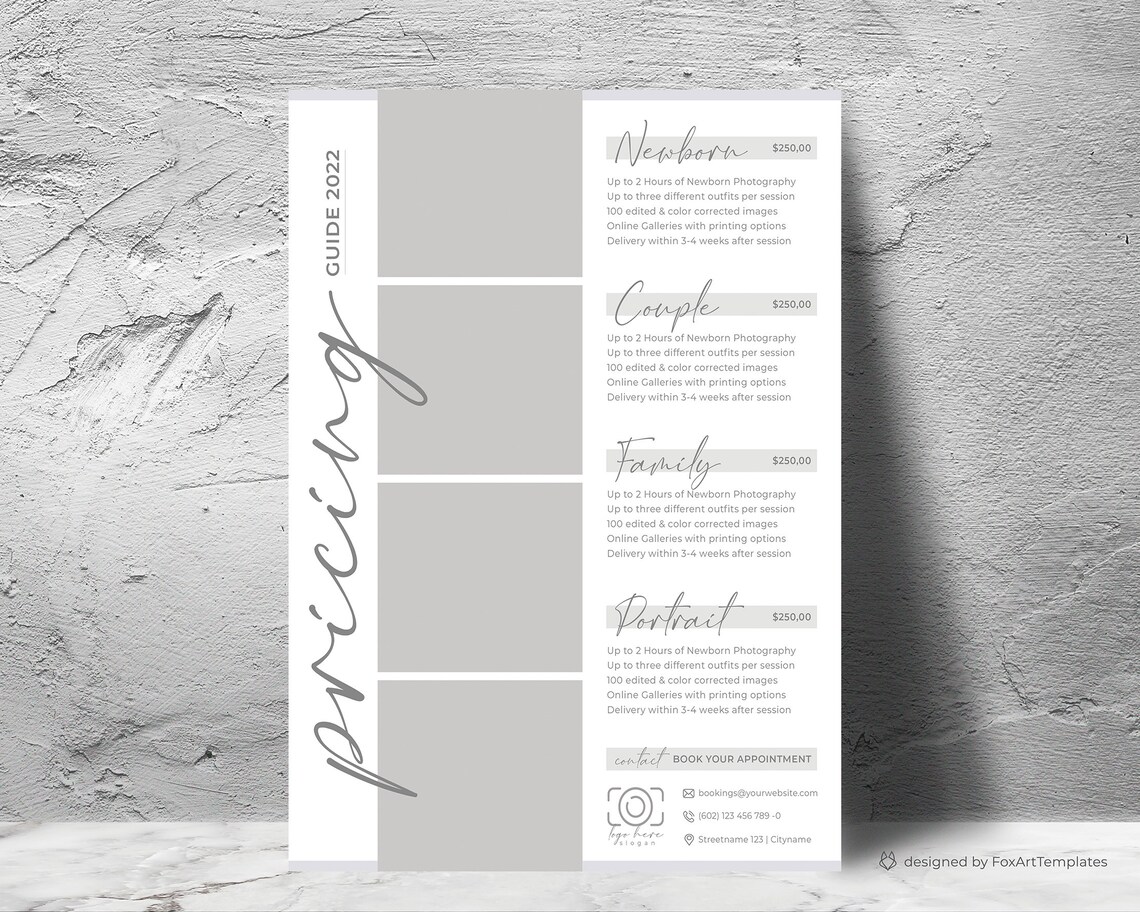 Photography Price List Template Photoshop PSD - Etsy