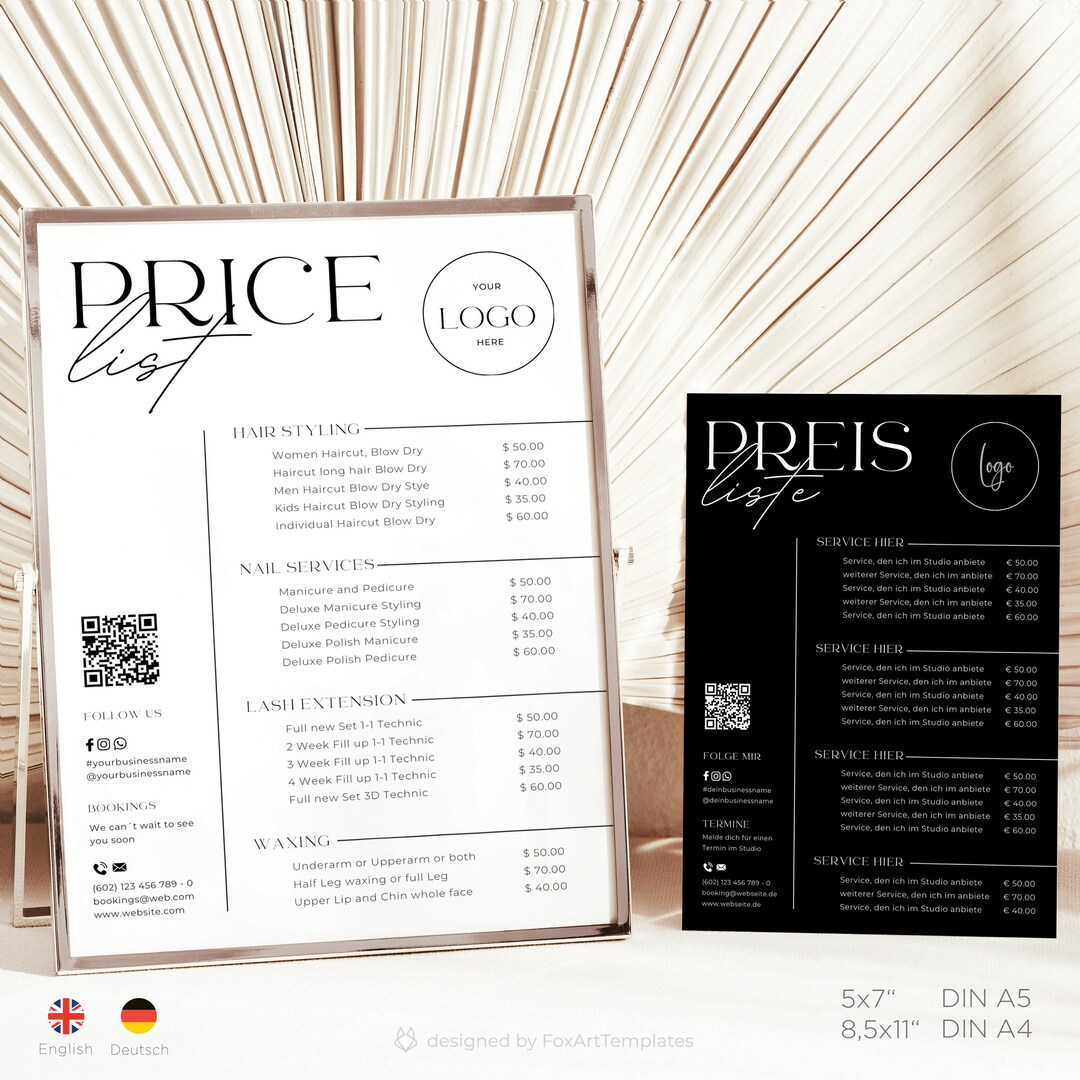 Minimalist Small Business Price List Template, Pricing Sheet Canva ...