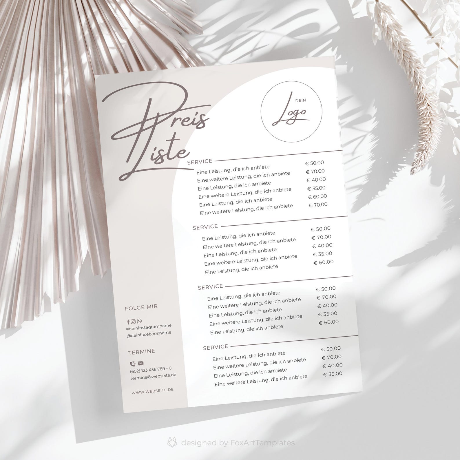 Modern Arch Price List Template, Beauty Salon Pricing Sheet - Etsy