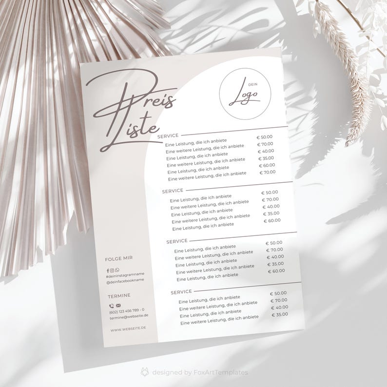 Modern Arch Price List Template, Beauty Salon Pricing Sheet - Etsy UK
