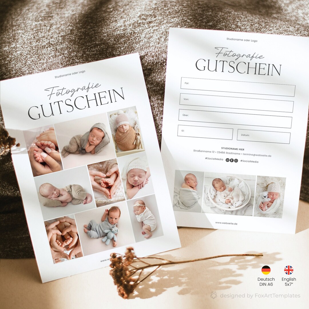 Photography Gift Card Template, Printable Photoshoot Voucher - Etsy