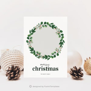 Editable Floral Christmas Card Template, Watercolor Christmas Card ...