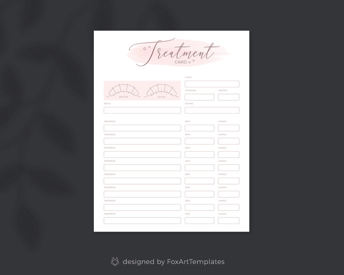 Eyelash Extension Client Card Lash Client Record Template | Etsy