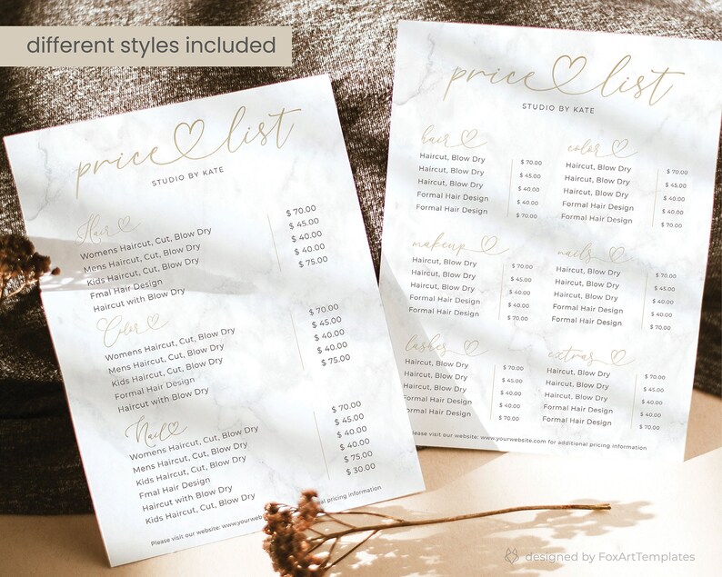 Editable Price List Template Double Sided - Etsy Canada