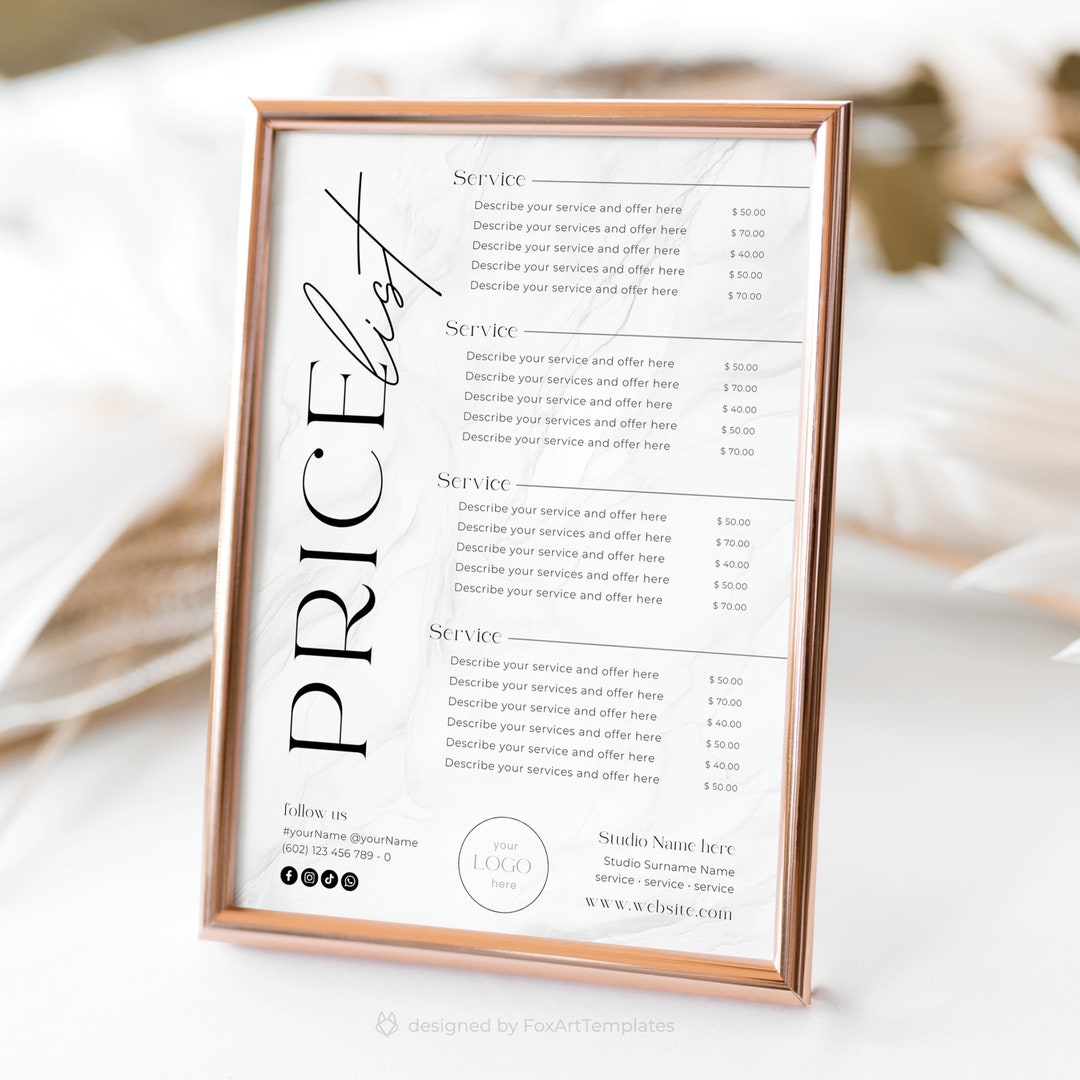 Editable Price List Template With Marble Texture - Etsy