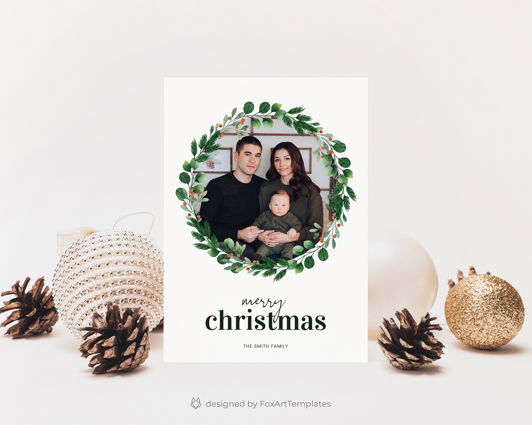 Editable Floral Christmas Card Template, Watercolor Christmas Card ...