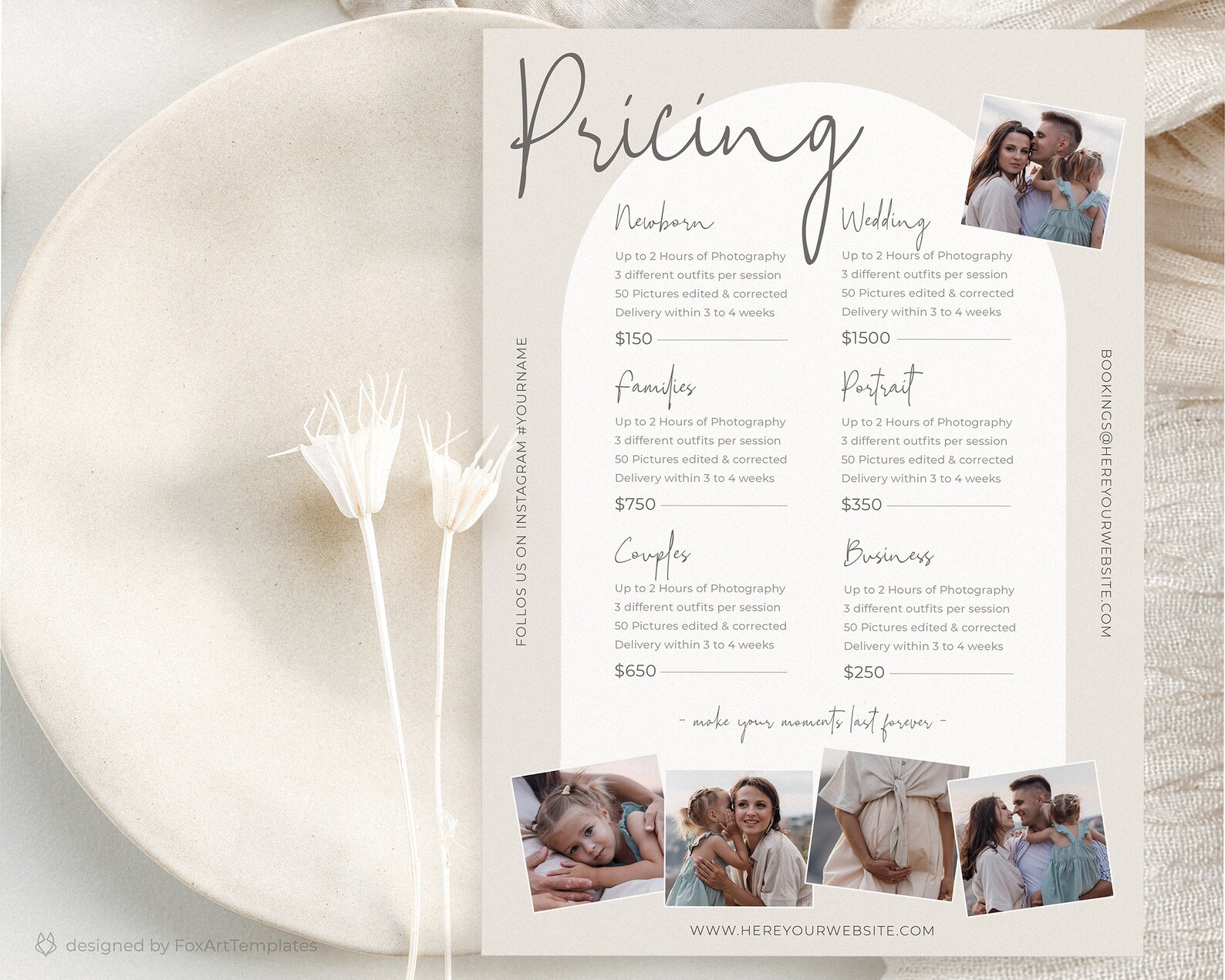 Photography Price List Template Photoshop PSD - Etsy