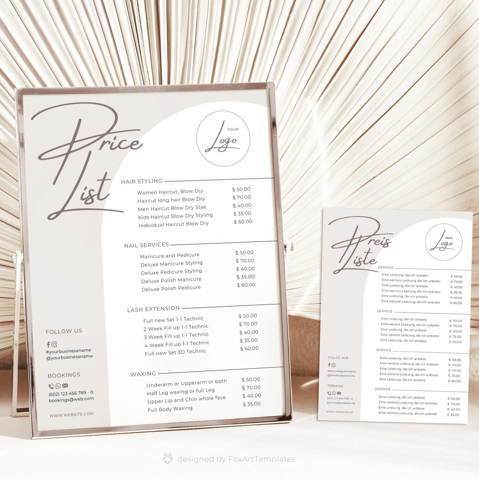Modern Arch Price List Template, Beauty Salon Pricing Sheet - Etsy