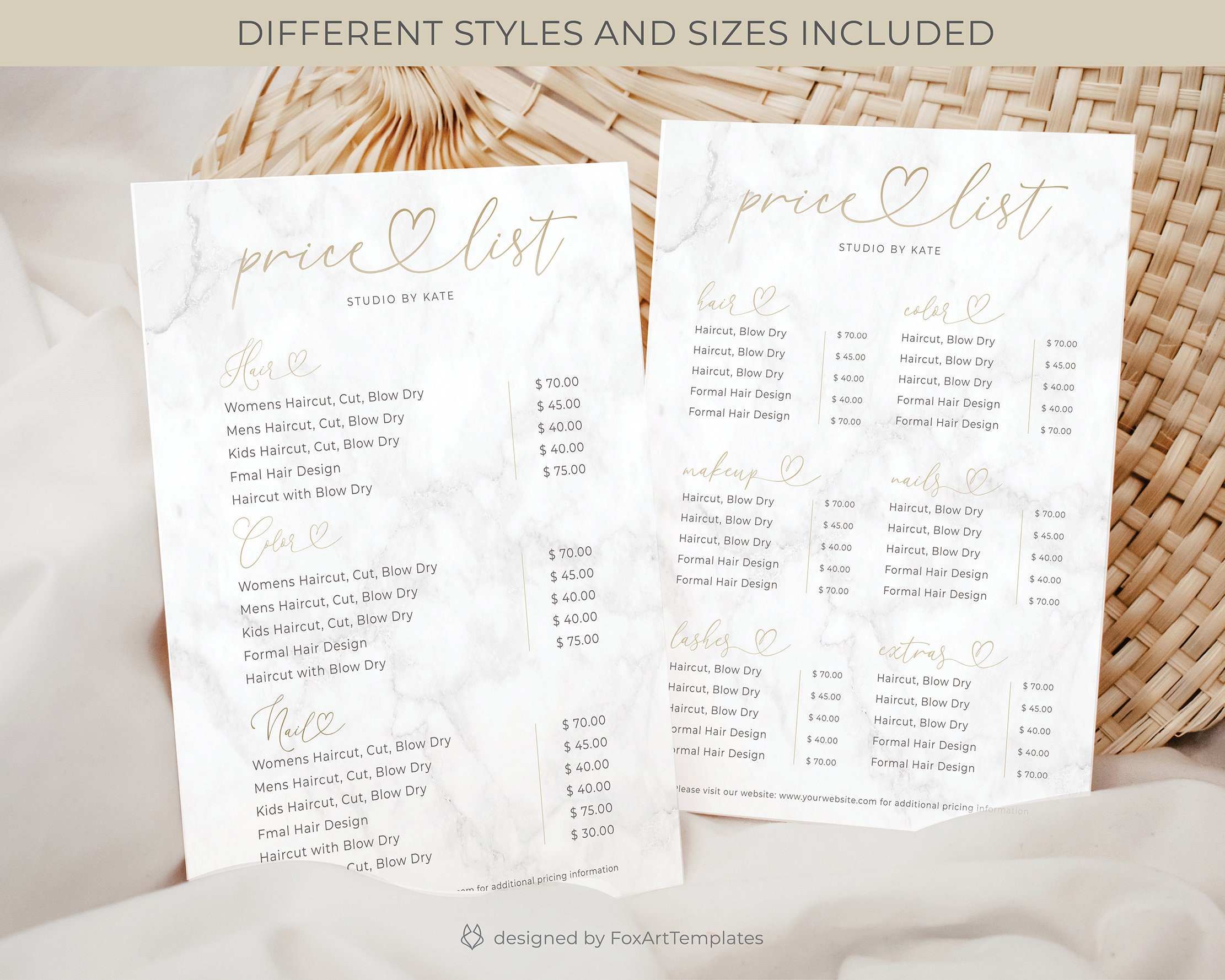 Editable Price List Template Double Sided | Etsy Canada
