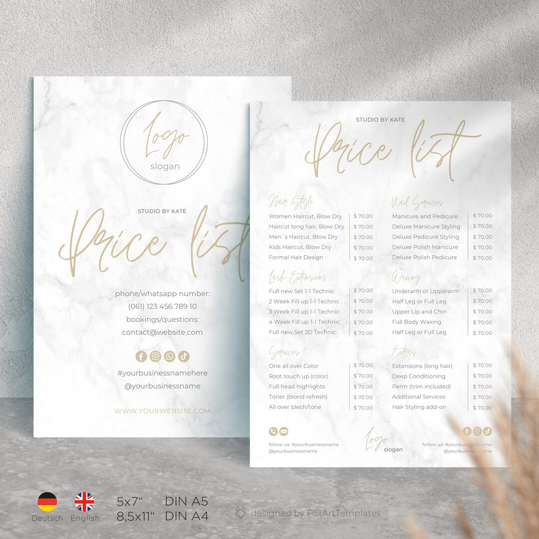 Editable Price List Template Double Sided - Etsy