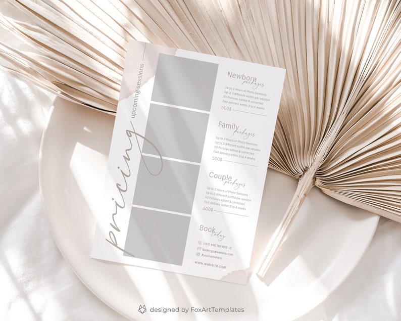 Price List Template for Photographers Photoshop PSD - Etsy