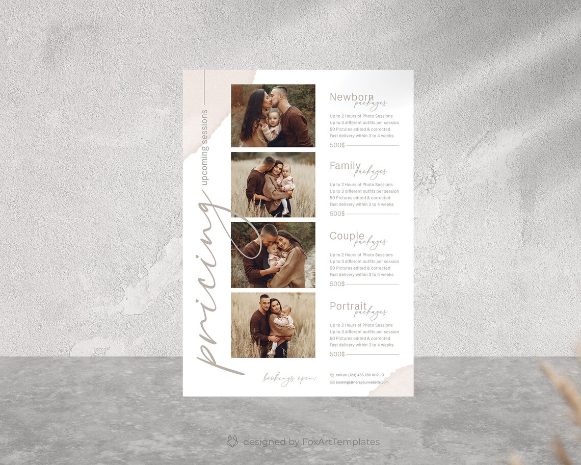 Photography Price List Photoshop Template - Etsy
