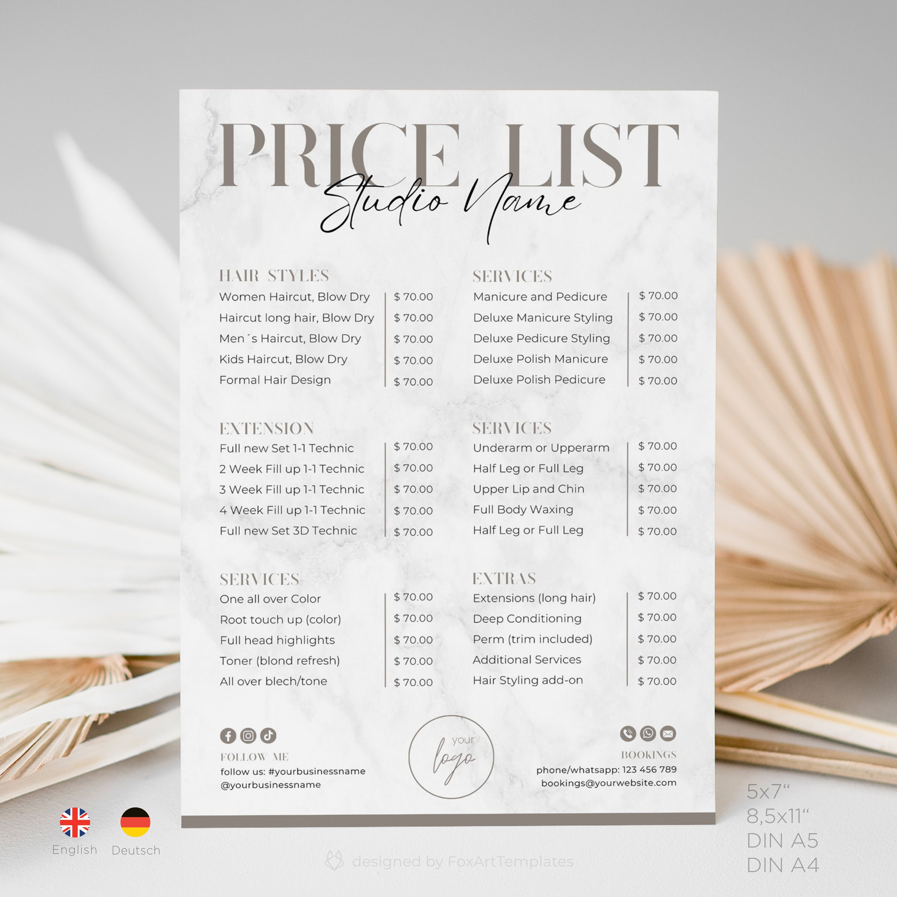 Price List Template Editable Small Business Pricing Guide - Etsy