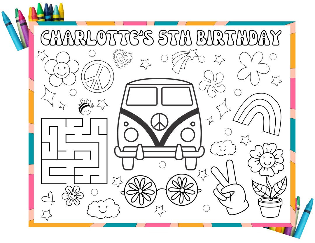 Groovy Birthday Coloring Sheet: Personalized Kids Party Activity ...