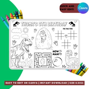 Personalized Dinosaur Activity Sheet for Kids - Editable Jurassic Fun ...