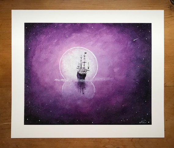 Purple Pirate Ship Art Print Purple Art Print Pirate Art | Etsy
