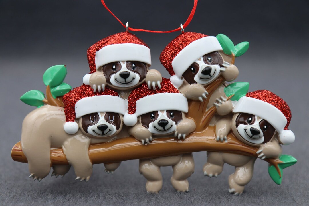 Personalized Sloth Family of 5 Christmas Ornament, Sloth Ornament, Hand ...