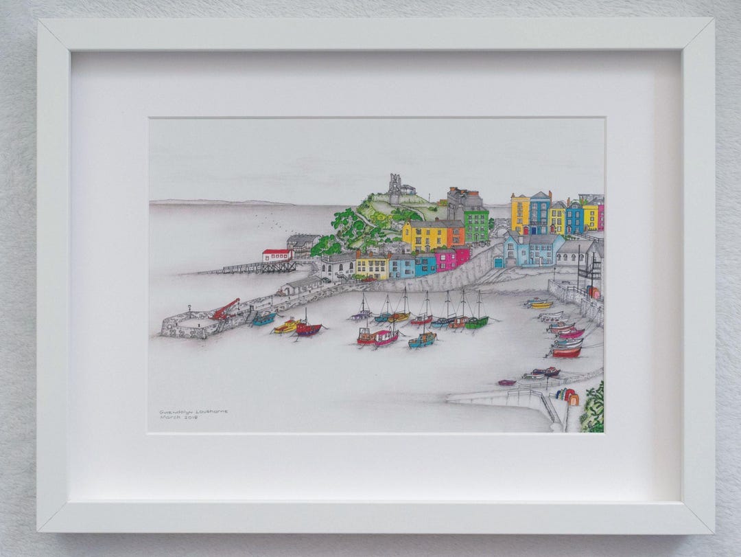 Tenby Harbour Wales_a4 Framed_original Pencil & Pen Drawing Print - Etsy UK