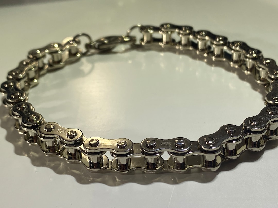 Vintage - Silver Tone Stainless Steel Bike Chain Bracelet - Etsy
