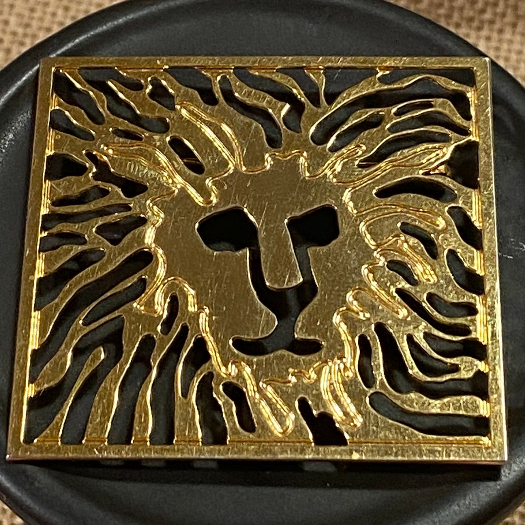 Vintage - Anne Klein Gold Tone Lion Head Square Shaped Brooch - Etsy