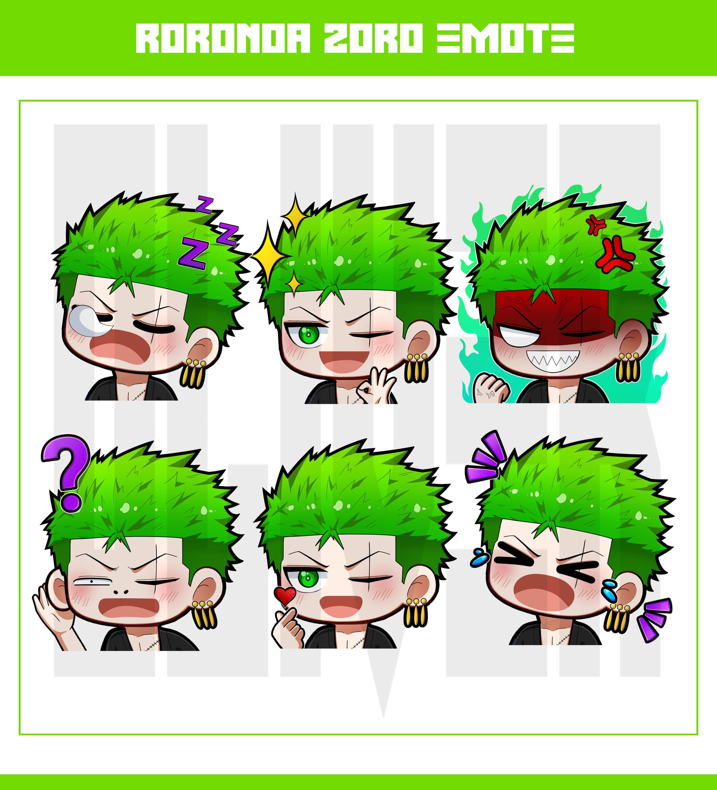 Roronoa Zoro Chibi Emotes Twitch/discord/whatsapp/youtube Pack One ...