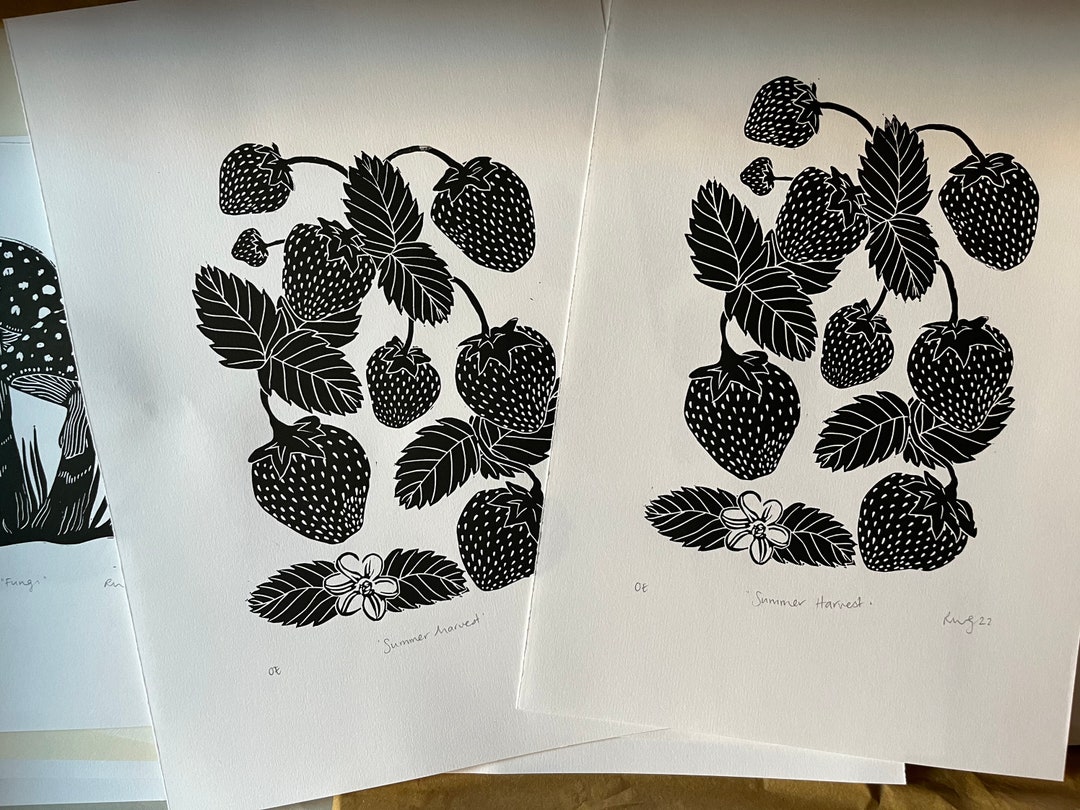 A4 Summer Harvest Strawberry Linocut Print - Etsy