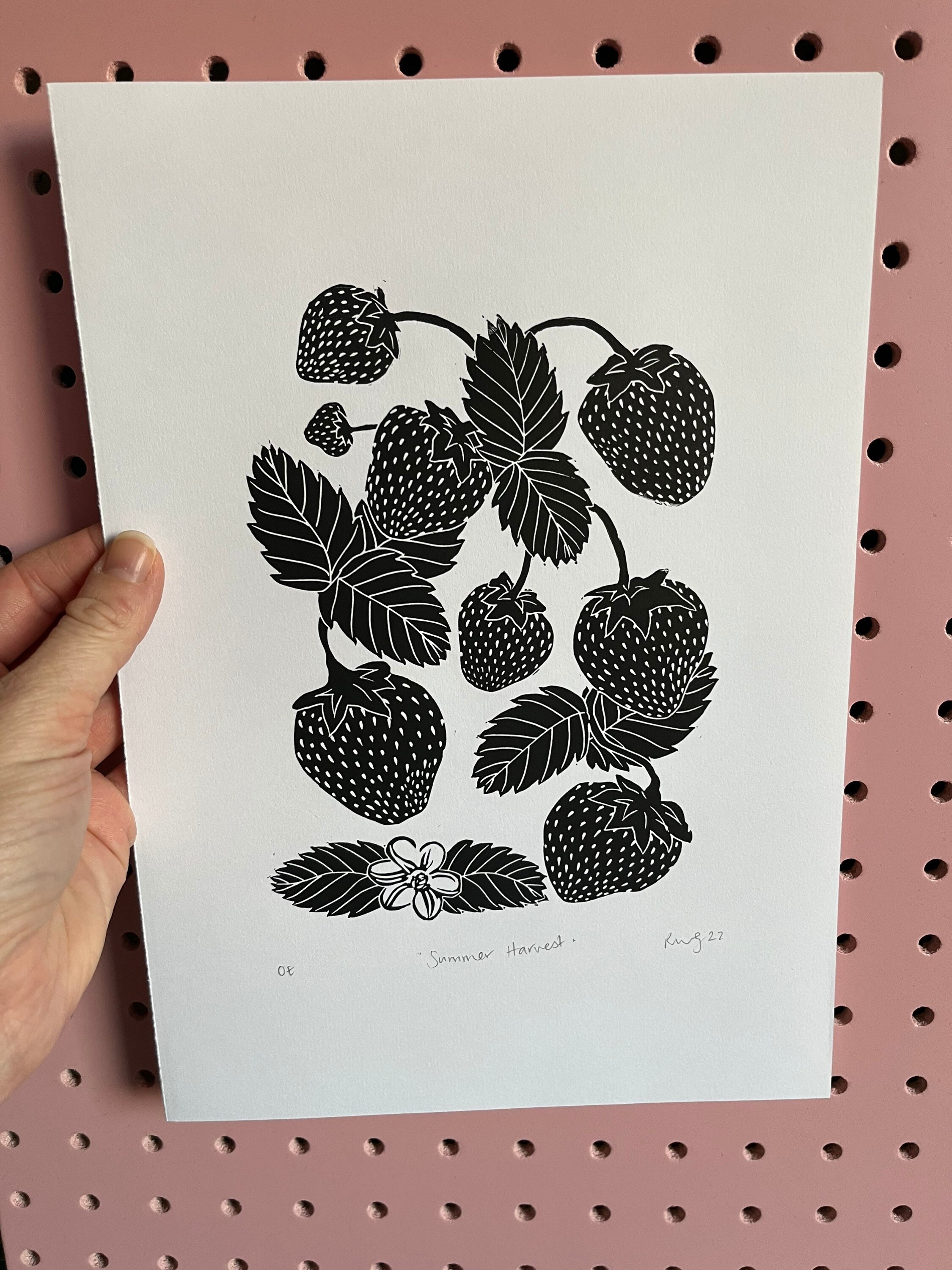 A4 Summer Harvest Strawberry Linocut Print - Etsy