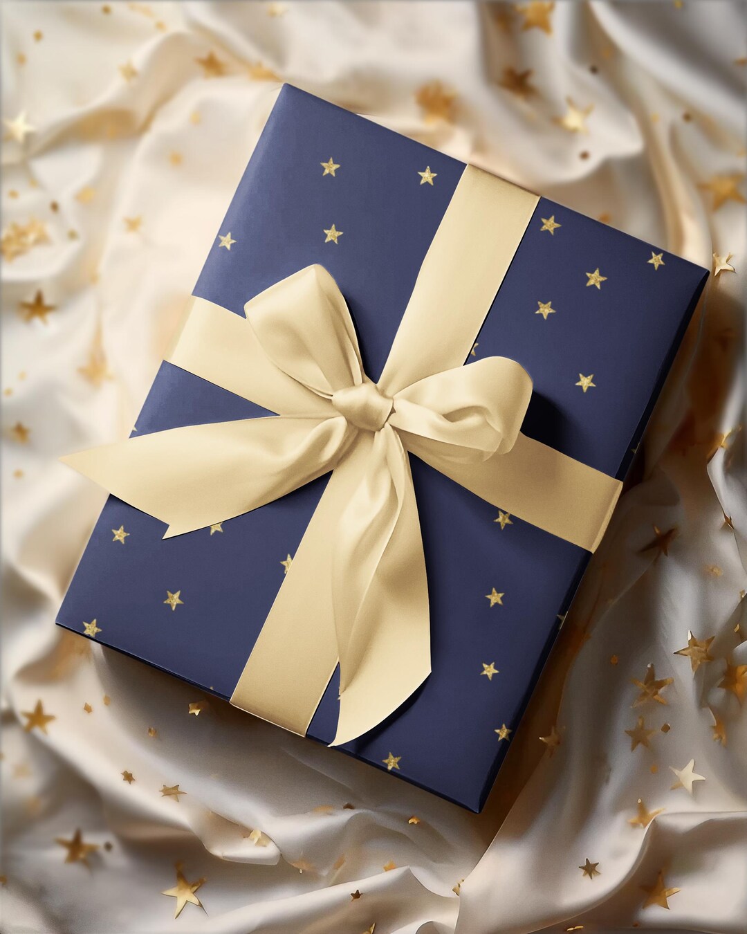 Celestial Navy and Gold Star Gift Wrap | Luxe Night Sky Wrapping Paper ...