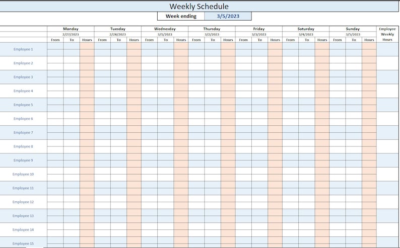 Excel File of Weekly Schedule. Editable Weekly Shifts - Etsy
