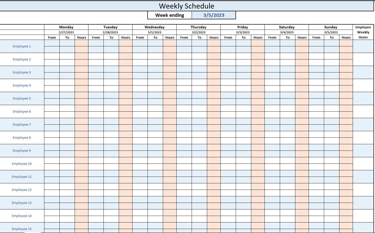 Excel File of Weekly Schedule. Editable Weekly Shifts - Etsy