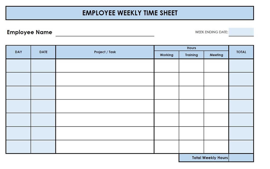 Printable PDF Weekly Timesheet Projects Tasks. Printable Timesheet ...