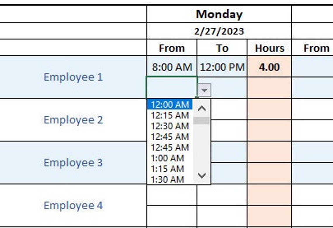 Excel File of Weekly Schedule. Editable Weekly Shifts - Etsy