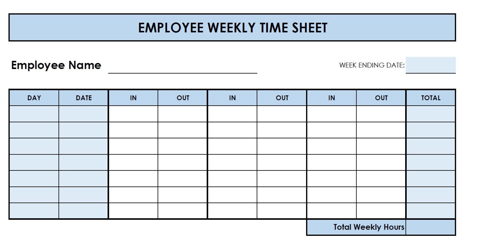 Printable PDF Weekly Timesheet in Out. Printable Timesheet. - Etsy Canada